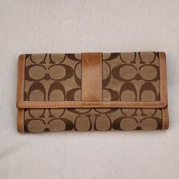 Coach | Bags | Coach Signature Brown Trifold Wallet Wcheckbook | Poshmark